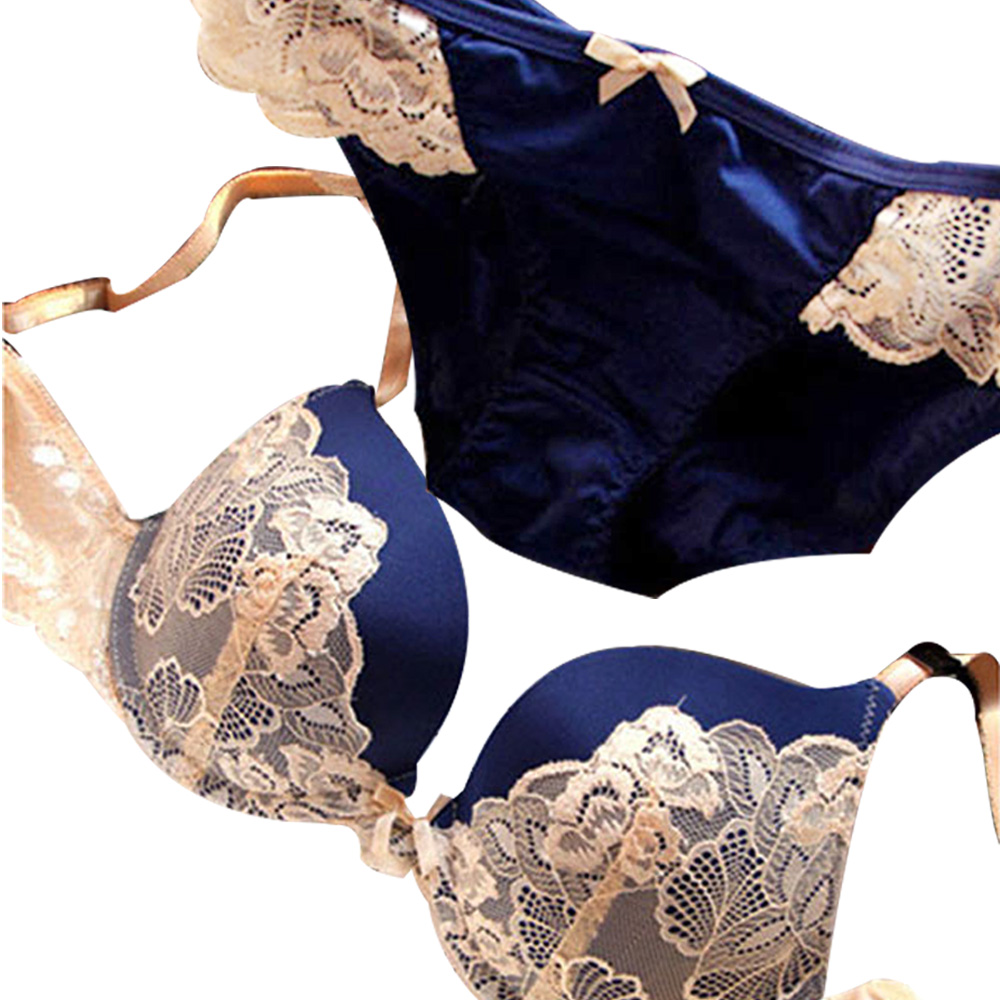 New Womens Lady Cute Sexy Underwear Satin Lace Embroidery Bra Sets Pink
