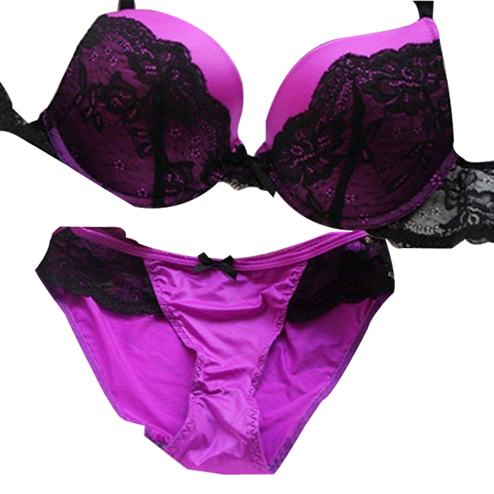 New Womens Lady Cute Sexy Underwear Satin Lace Embroidery Bra Sets Pink