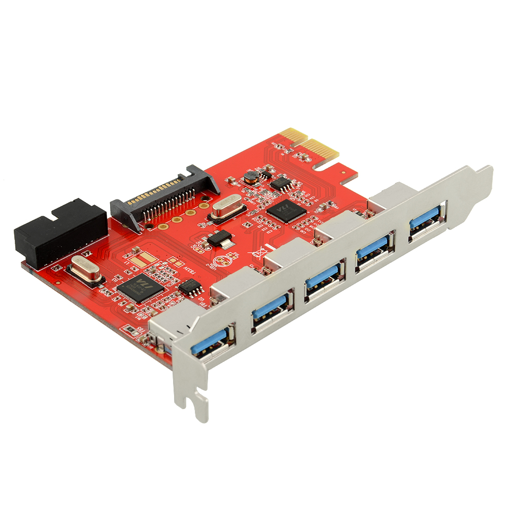 5 Port USB 3.0 to PCI-E PCI Express Card Adapter w/ Motherboard 19 20 ...