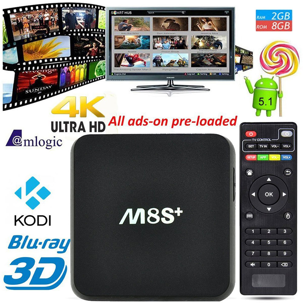 M8s+/M8S Plus Quad Core Android 5.1 Smart Set TV Box XBMC WiFi Kodi 2G ...